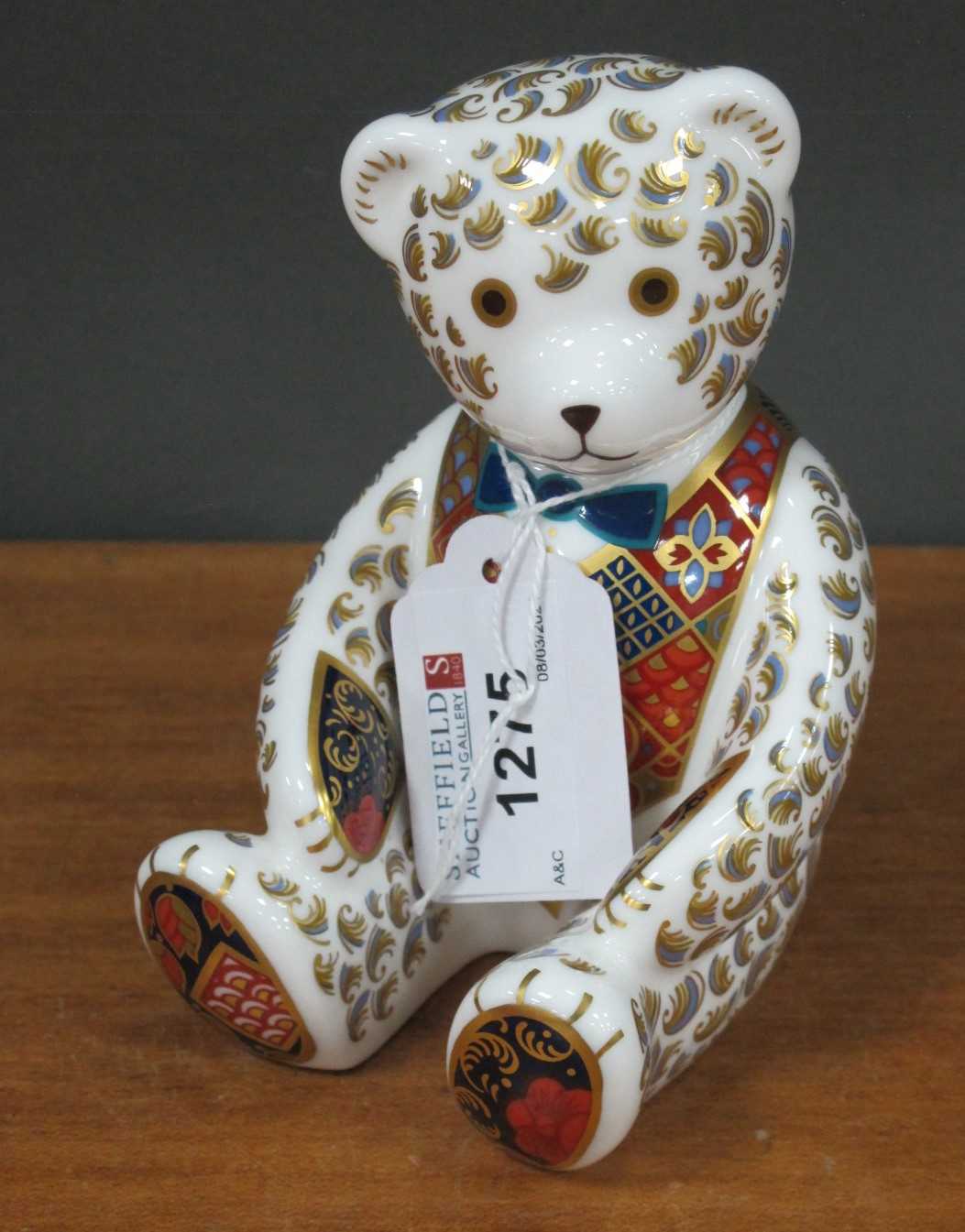 Lot 1275 - Crown Derby Teddy Bear with Bow Tie