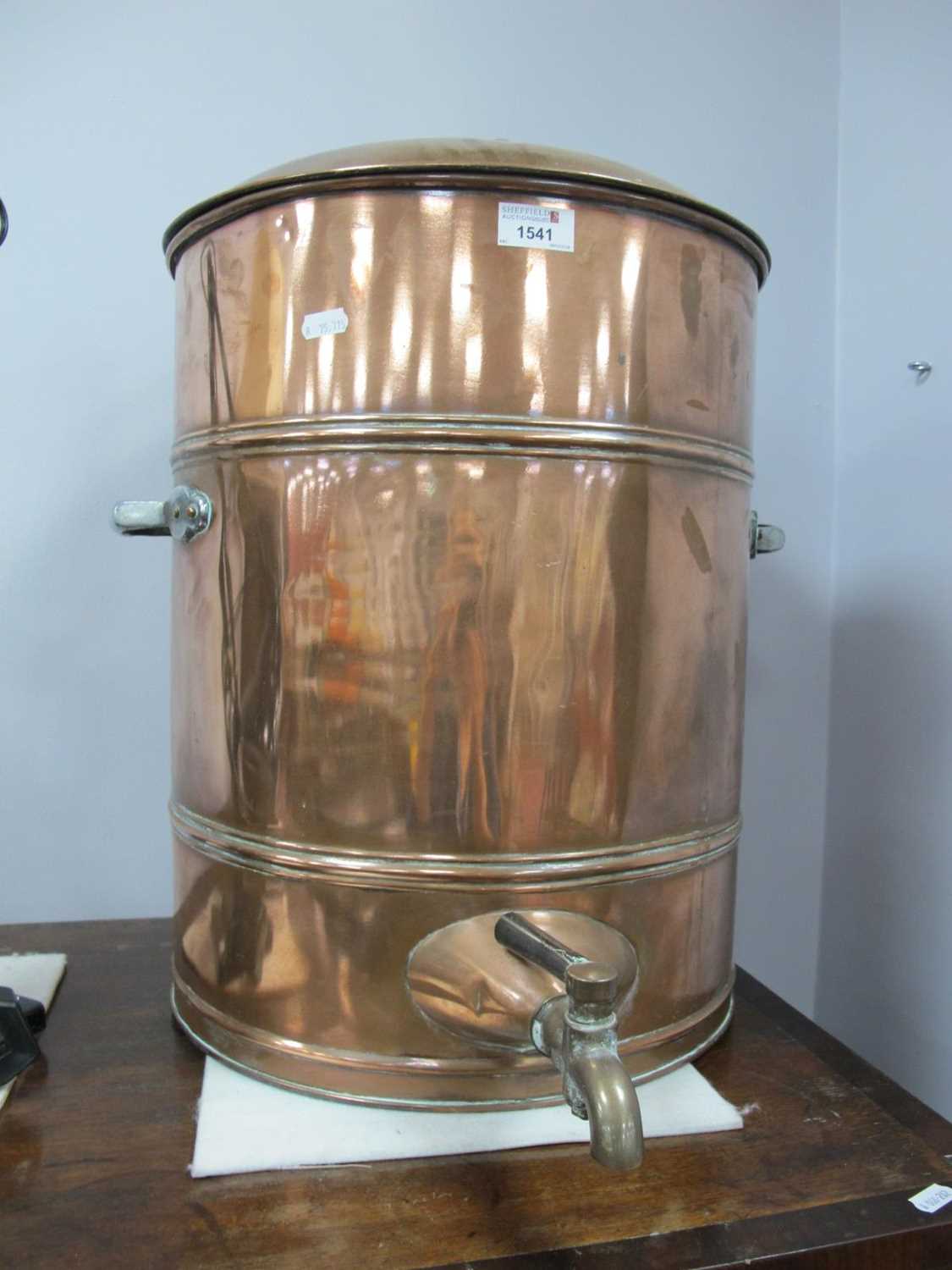Lot 1541 - Large Copper Tea Urn, of cylindrical form