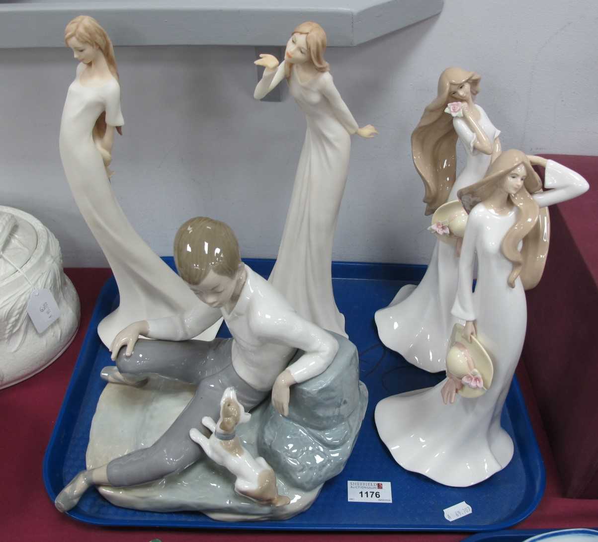 Lot 1176 - Spanish Seated Boy and Dog Figure, 22.5cm