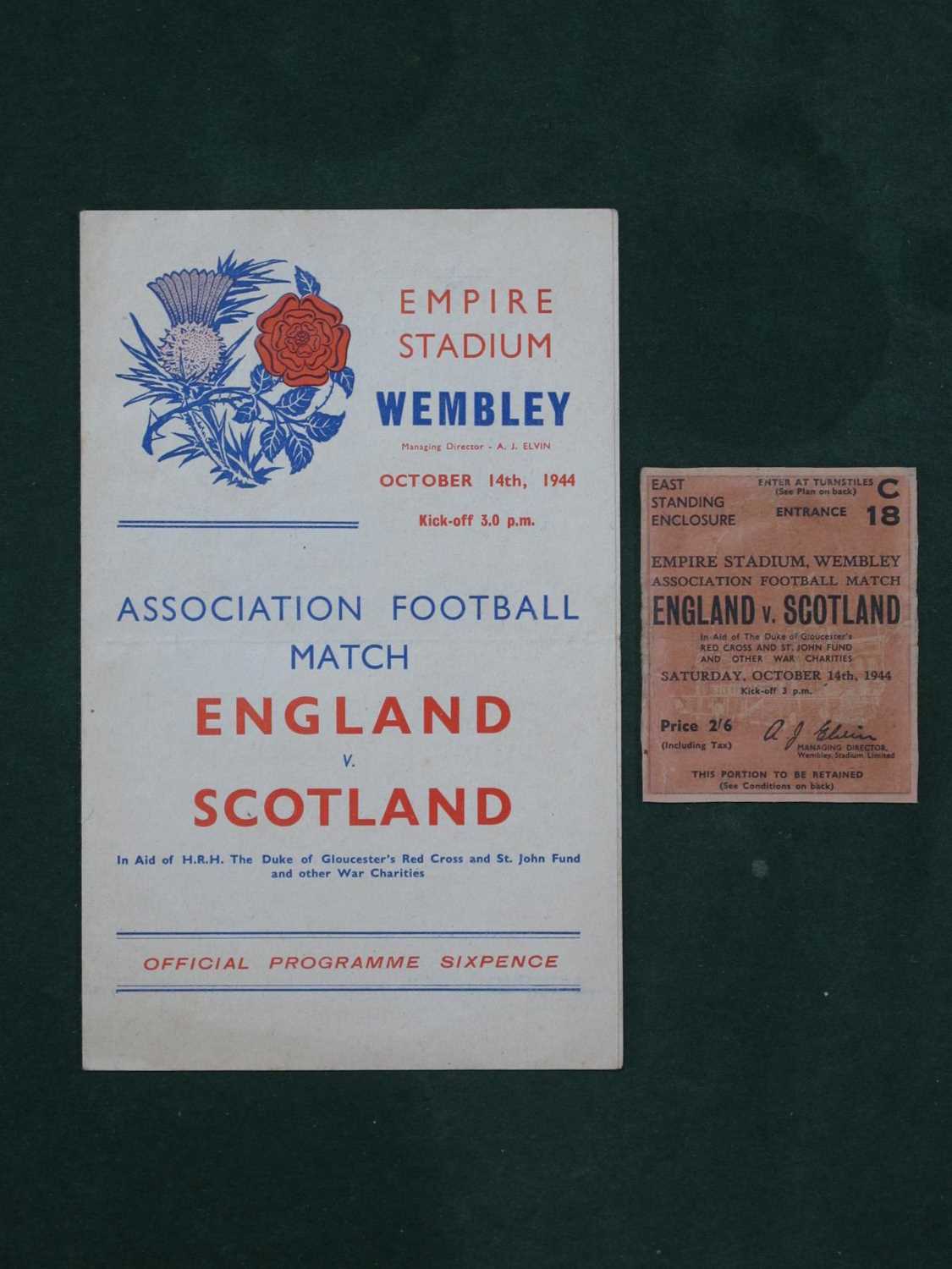 Lot 520 - 1944 England v. Scotland Football Ticket and