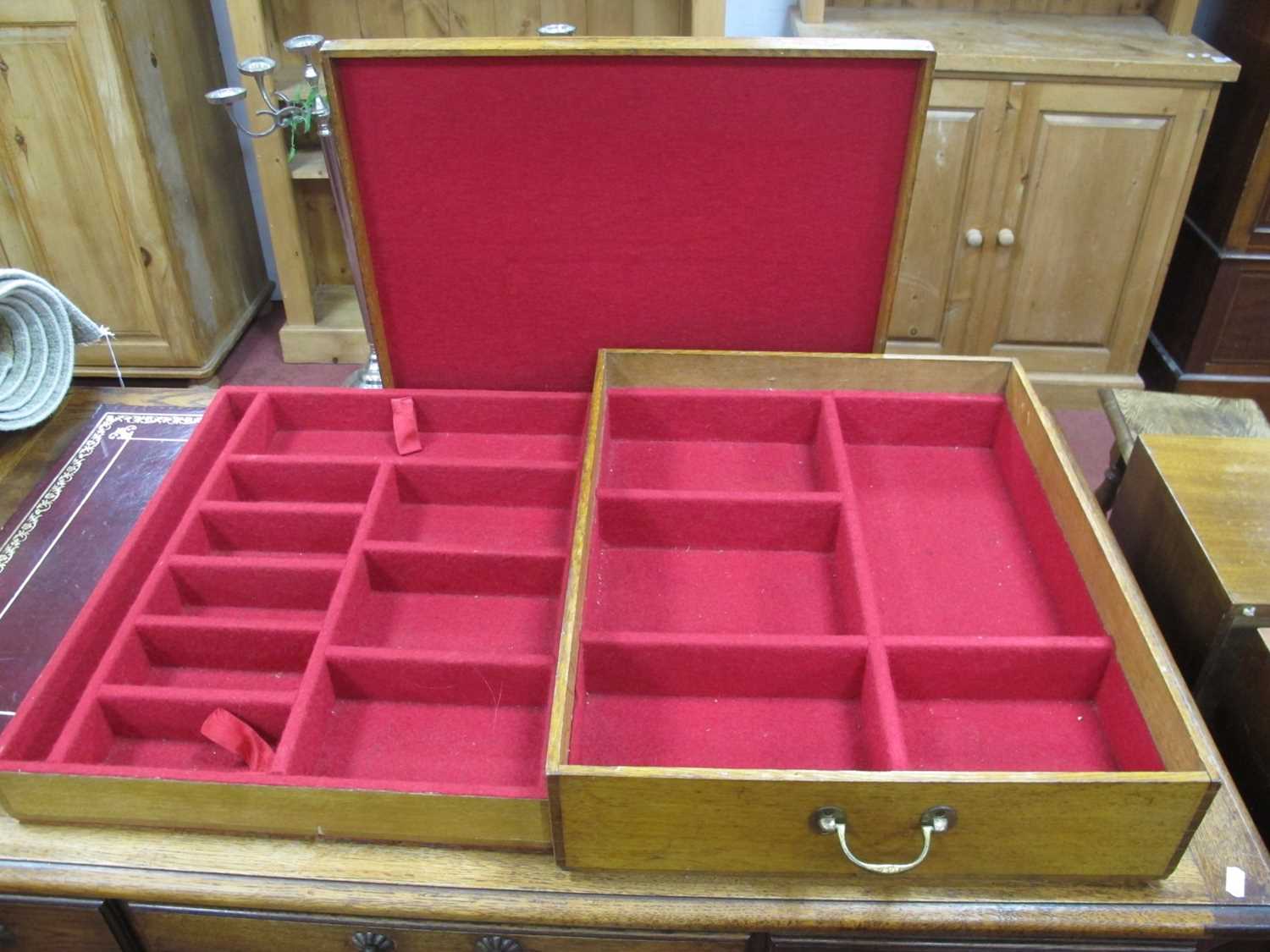Lot 1498 - Large Oak Cutlery Box, with brass carry