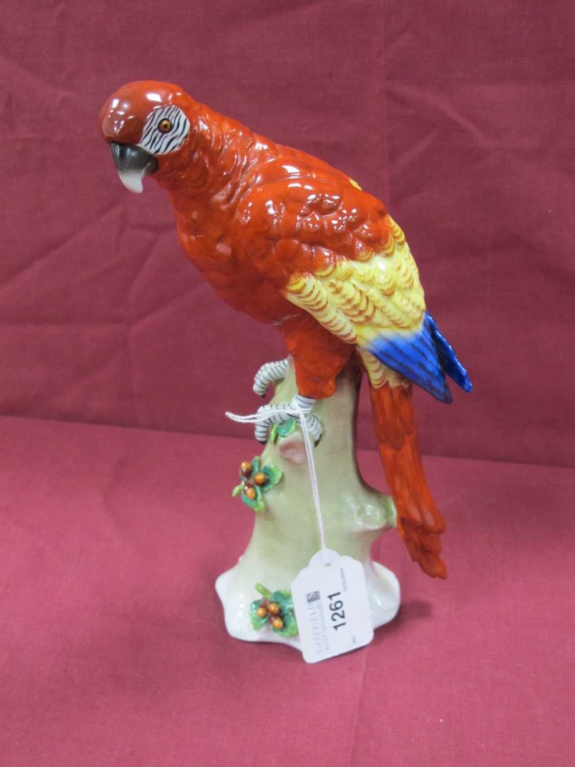 Lot 1261 - Sitzendorf Red Parrot Upon Tree Stump