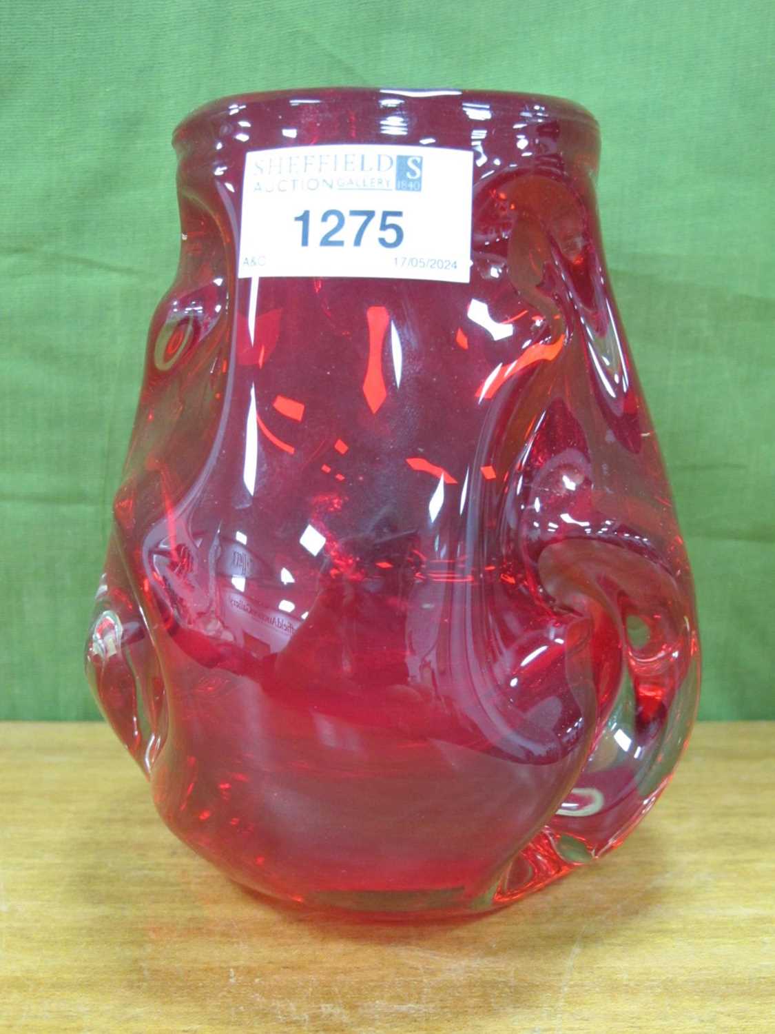 Lot 1275 - Whitefriars Ruby Red Squat Glass Vase, with