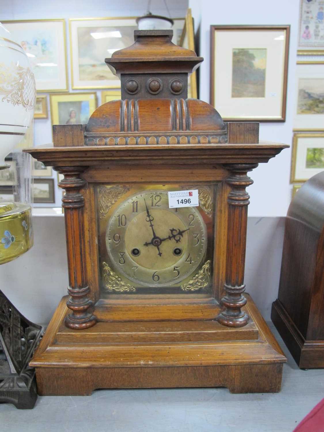 Lot 1496 - A Late XIX Century Oak Cased Mantel Clock,