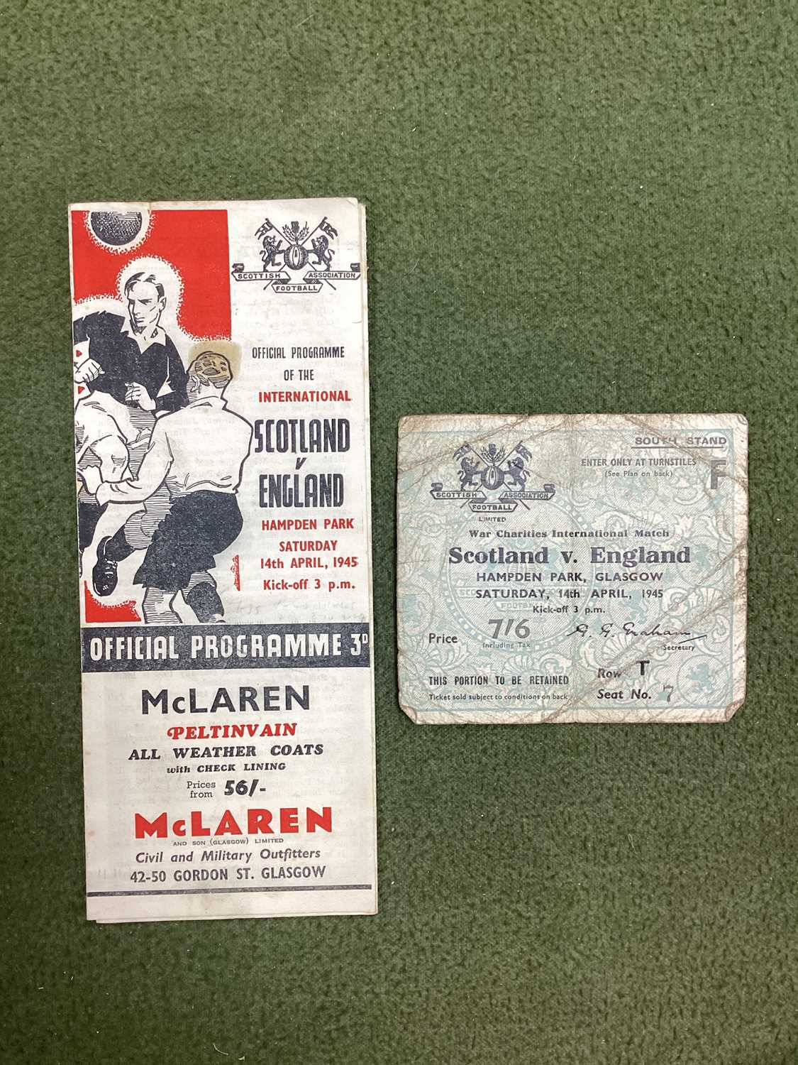 Lot 811 - 1945 Scotland v. England Ticket, (grubby)