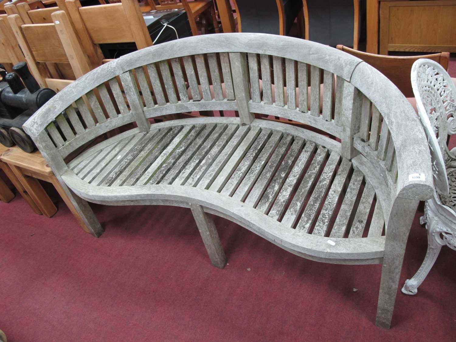 Lot 1599 - Hardwood Garden Bench, with curved slatted