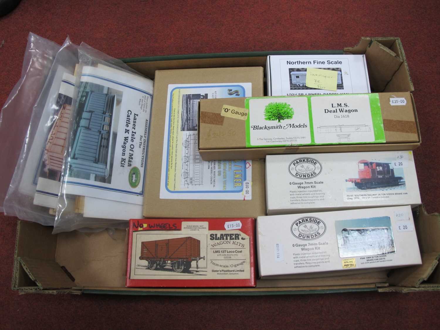 Lot 366 - Seven 7mm Wagon and Coach Kits by Parkside,