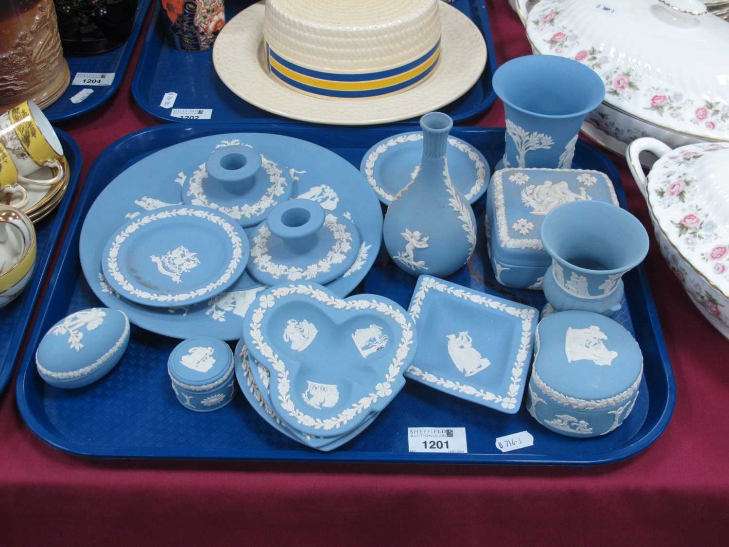 Lot 1201 - Wedgwood Powder Blue Jasperware Trinkets,