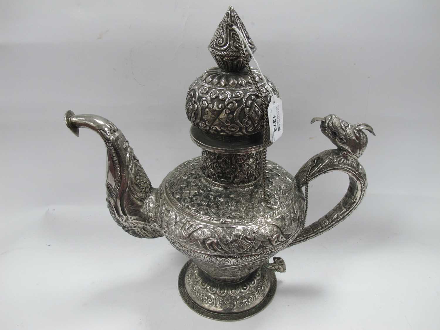 Lot 1373 - Islamic White Metal Teapot, with serpent