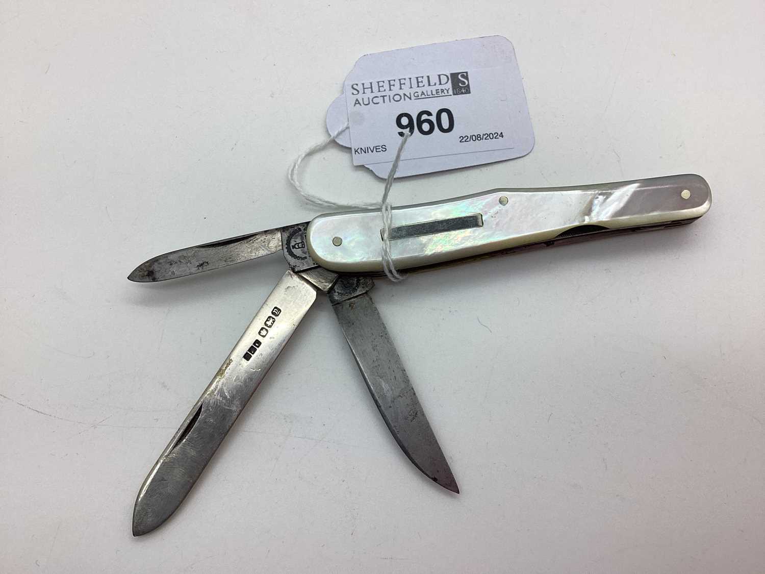 Lot 960 - Four Blade Folding Pocket Knife, mother of
