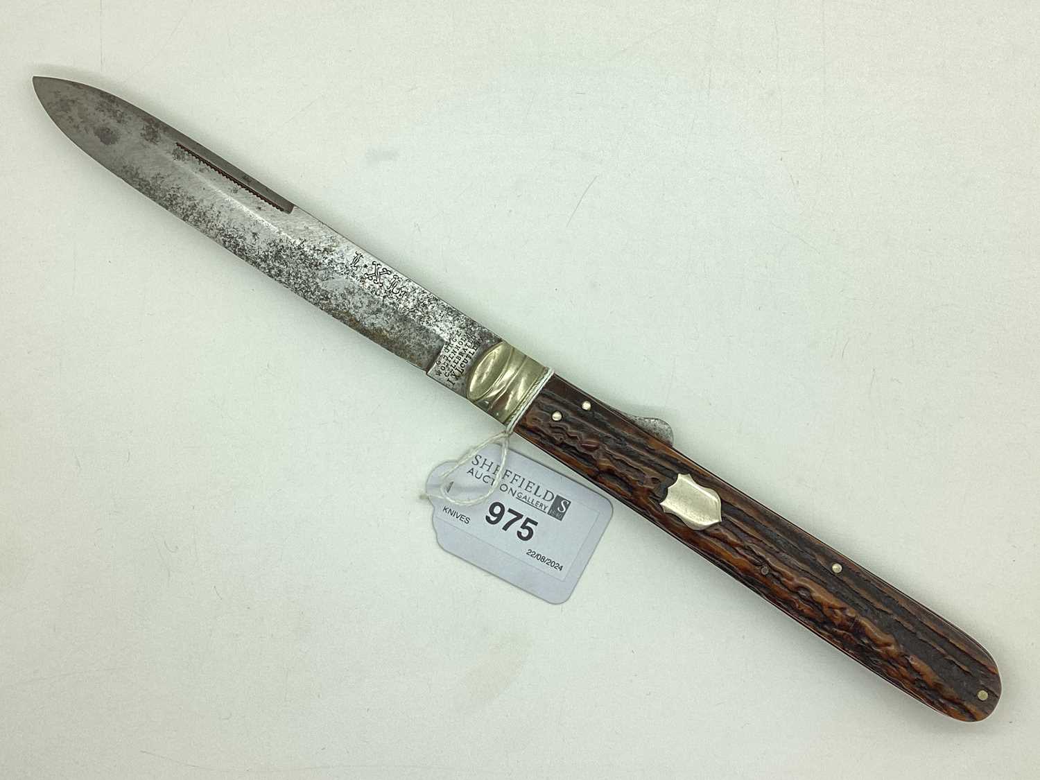 Lot 975 - Large Single Blade Folding Knife, stag