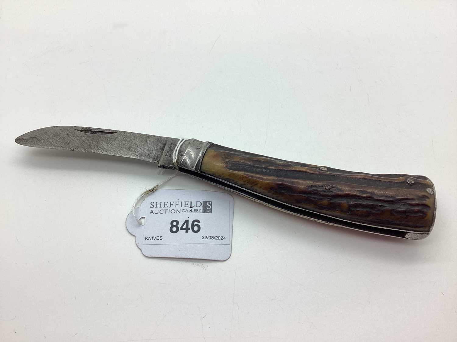 Lot 846 - Flat Bottom Pruning Knife, stag scales,
