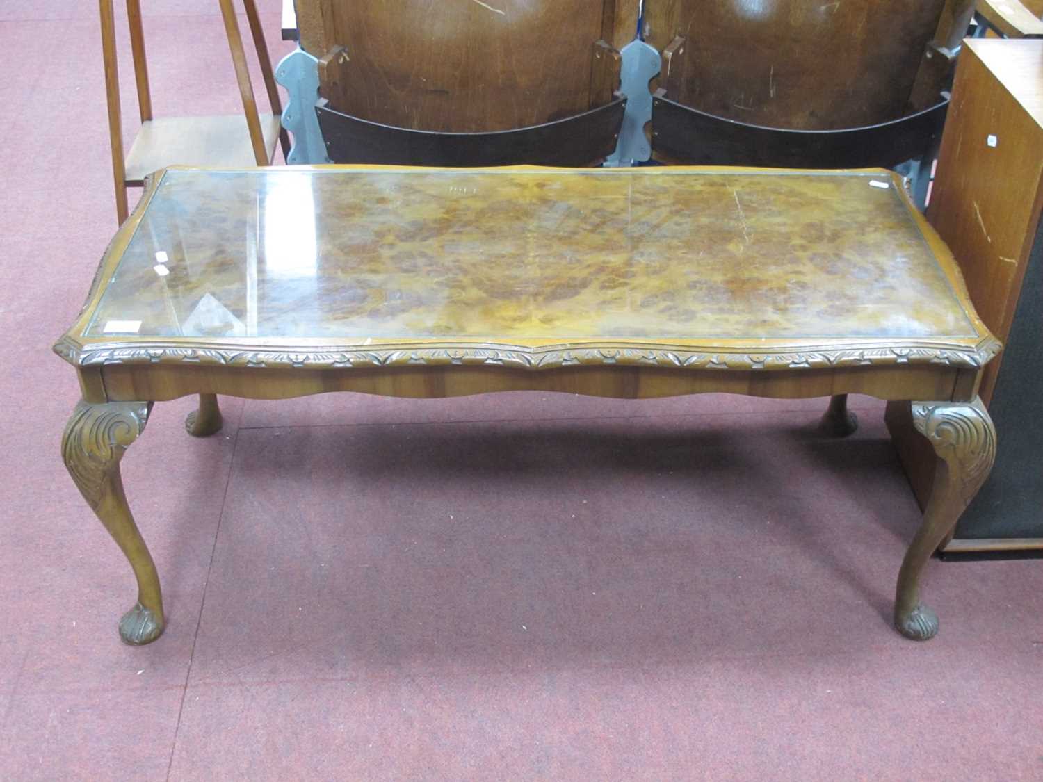 Lot 1613 - Walnut Coffee Table, with carved scroll
