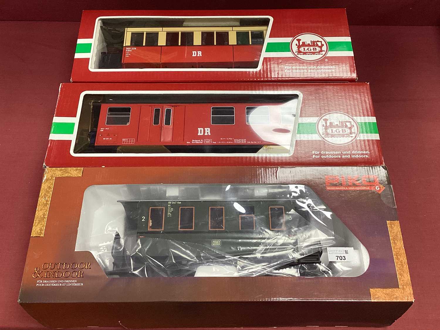 Lot 703 - Three German outline G Scale Coaches