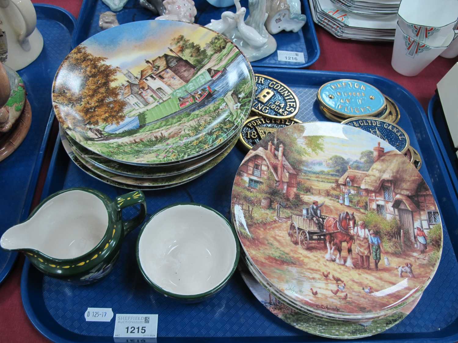 Lot 1215 - Brass Canal Wall Plaques, Royal Worcester