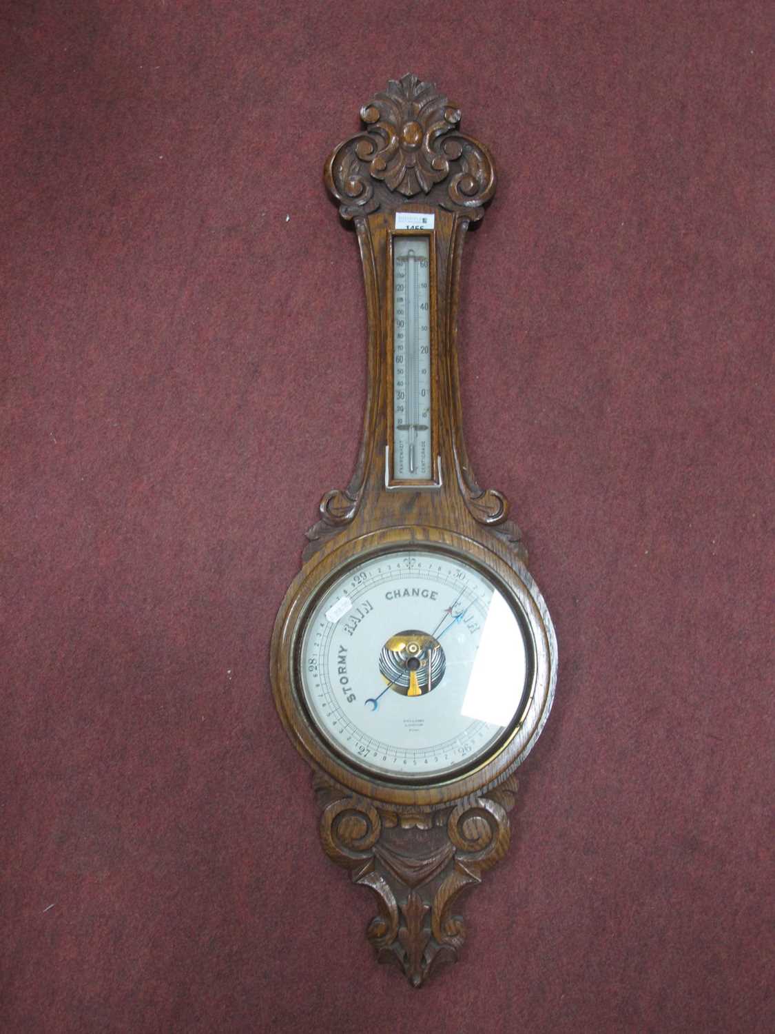 Lot 1455 - Dolland of London Oak Wall Barometer with