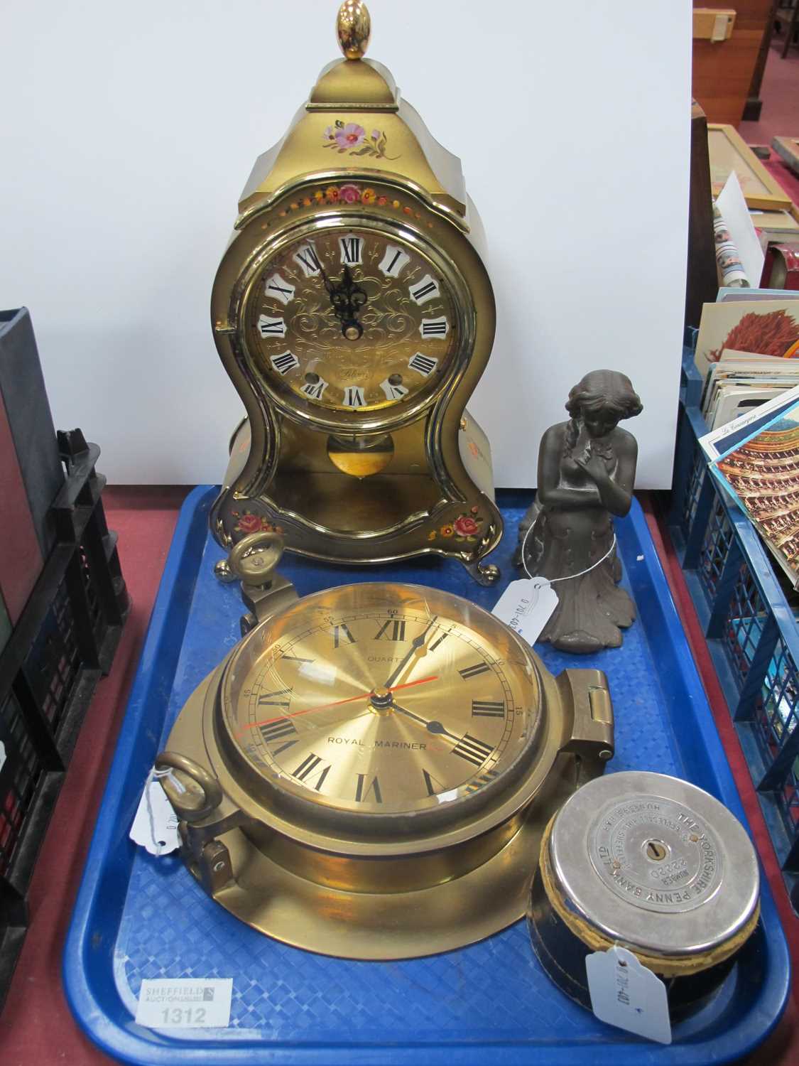 Lot 1312 - A brass Royal Mariner Quartz ships clock,