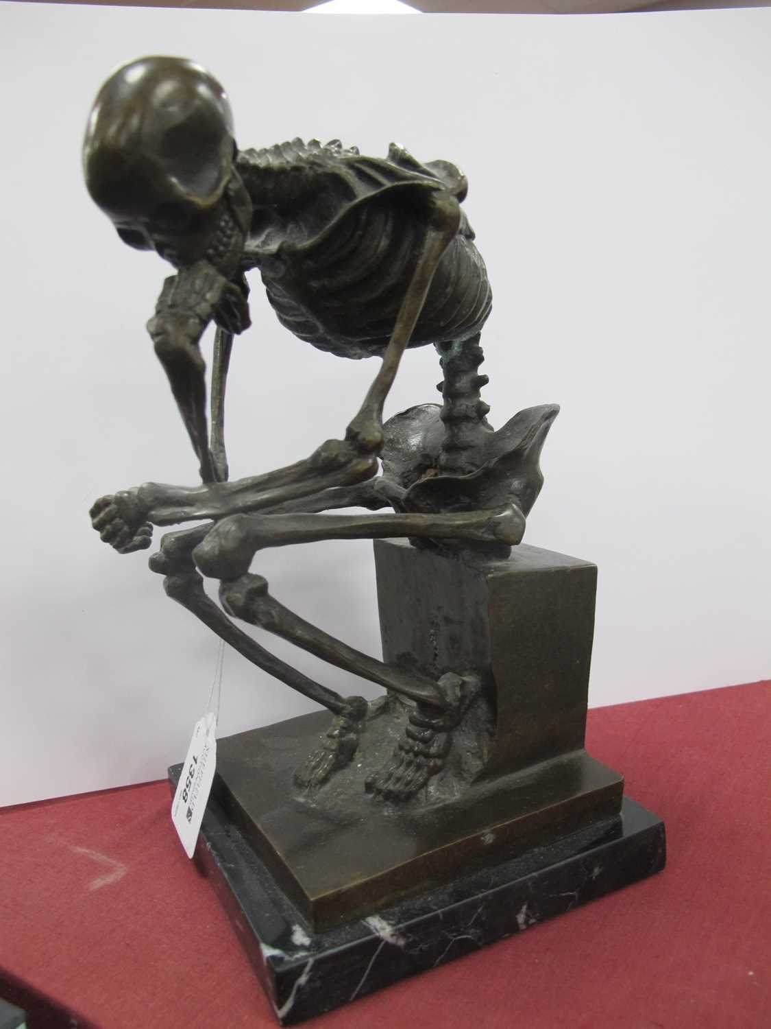 Lot 1358 - "The Thinker" a Bronze Skeleton Statue,