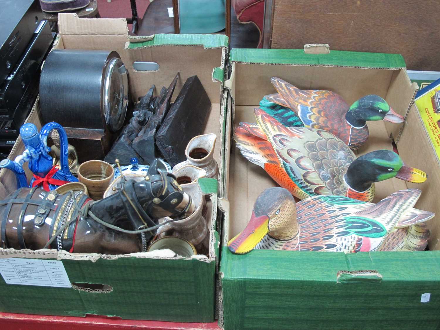 Lot 1060 - Three Wooden Decoy Style Ducks, pottery