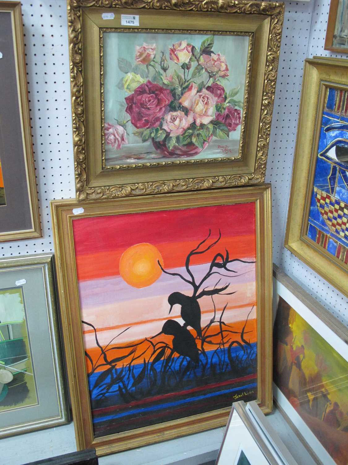 Lot 1475 - Janet Kidd, Two Blackbirds, oil on canvas,