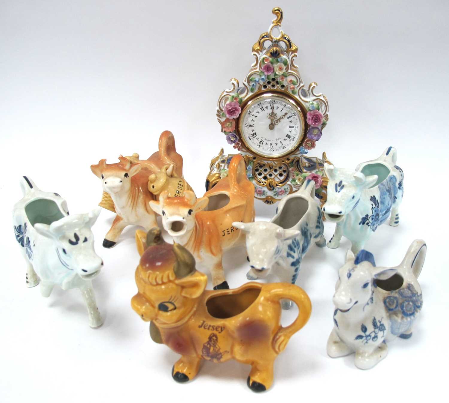Lot 1234 - German Pottery Cased Mantle Clock, seven