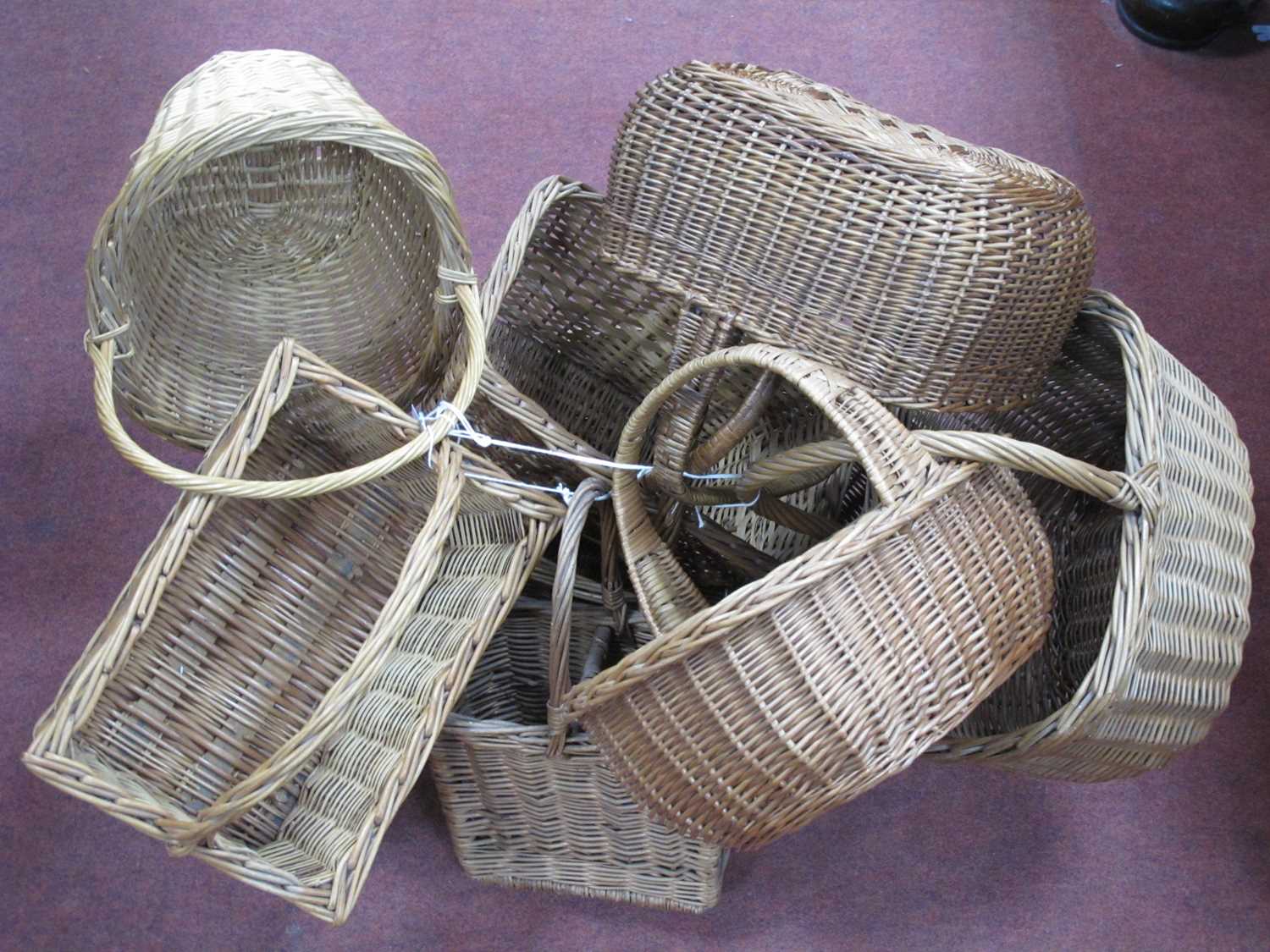 Lot 1419 - Seven Wicker Baskets with Handles, and a