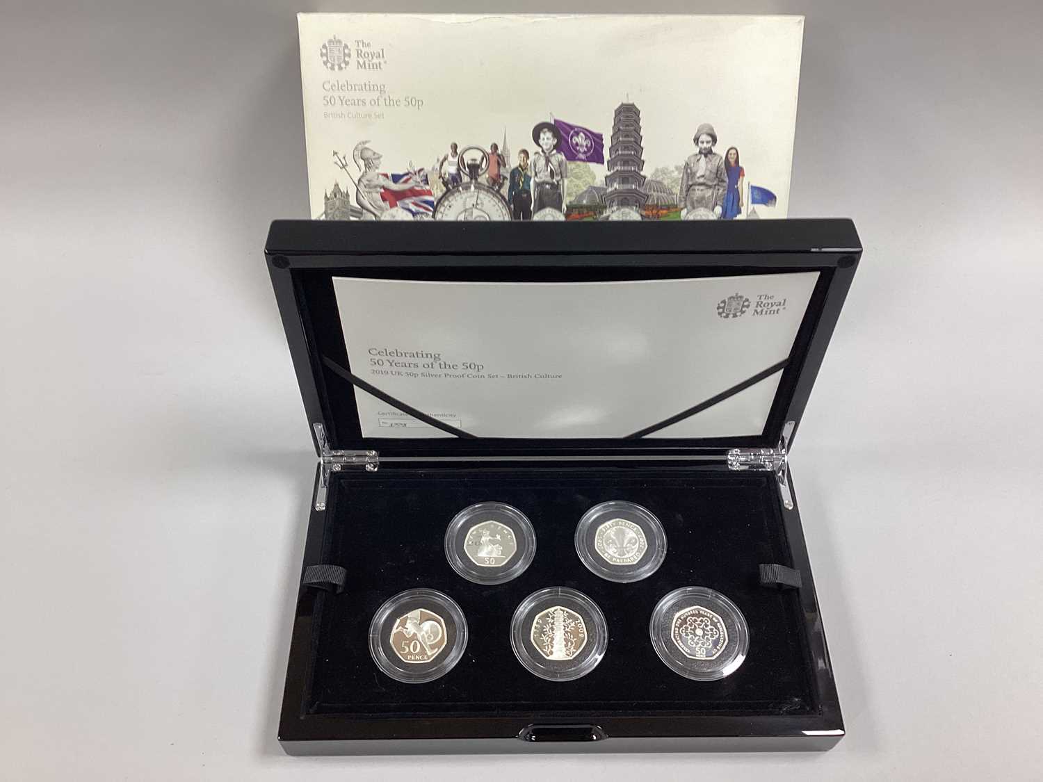 Lot 126 - 2019 Royal Mint Silver Proof 50p Five Coin