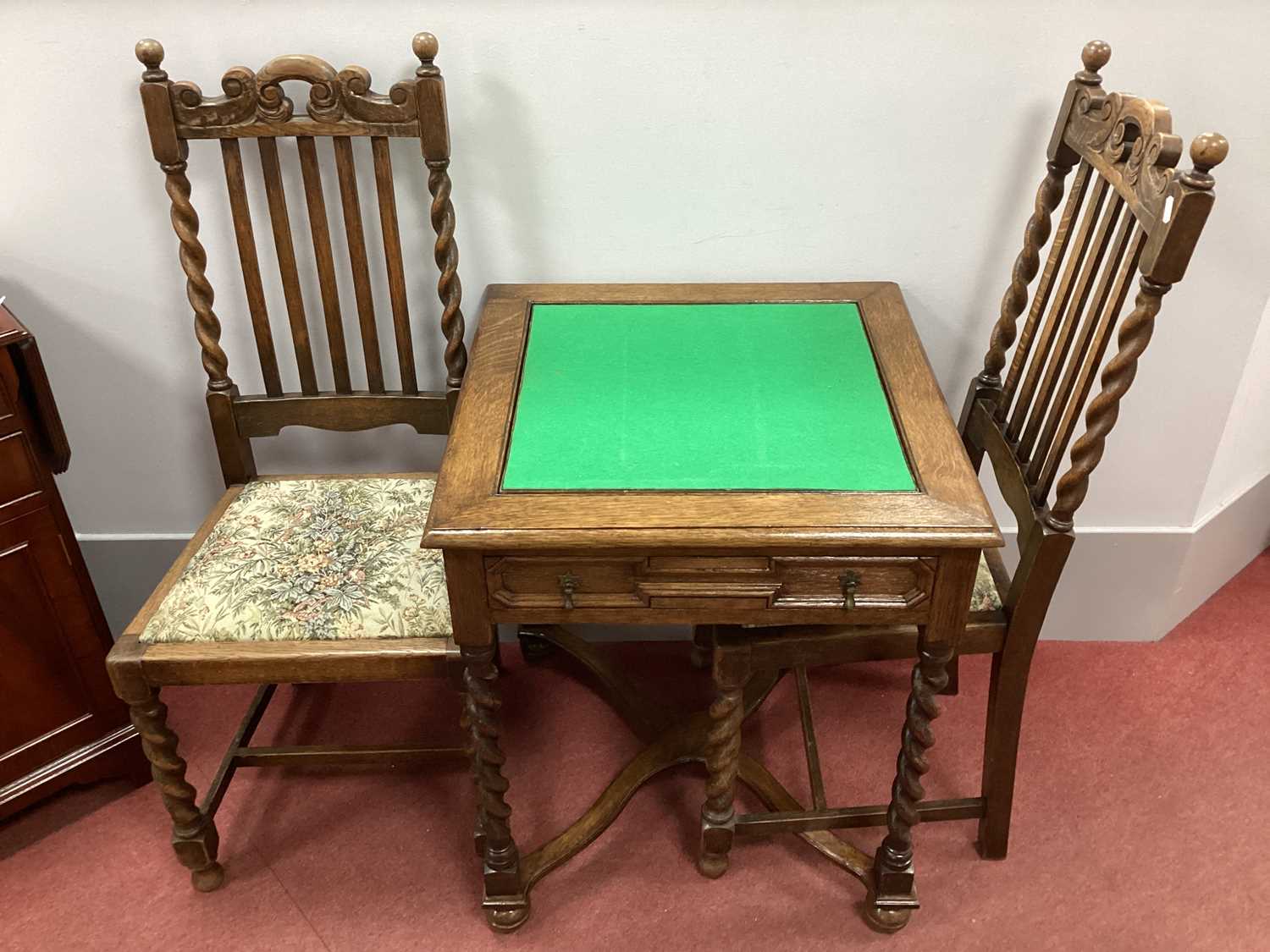 Lot 1518 - Oak Card Table Circa 1920s with Baize Inset