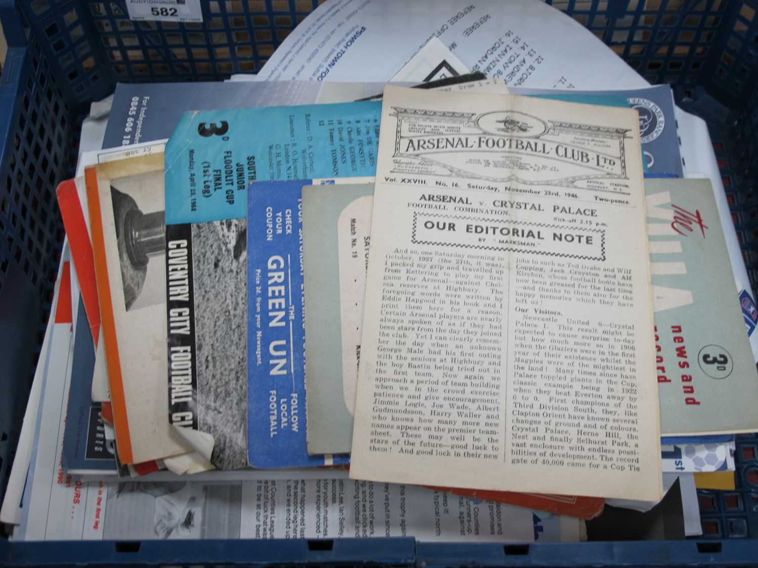 Lot 582 - Reserves and Youth Team Football Programmes,