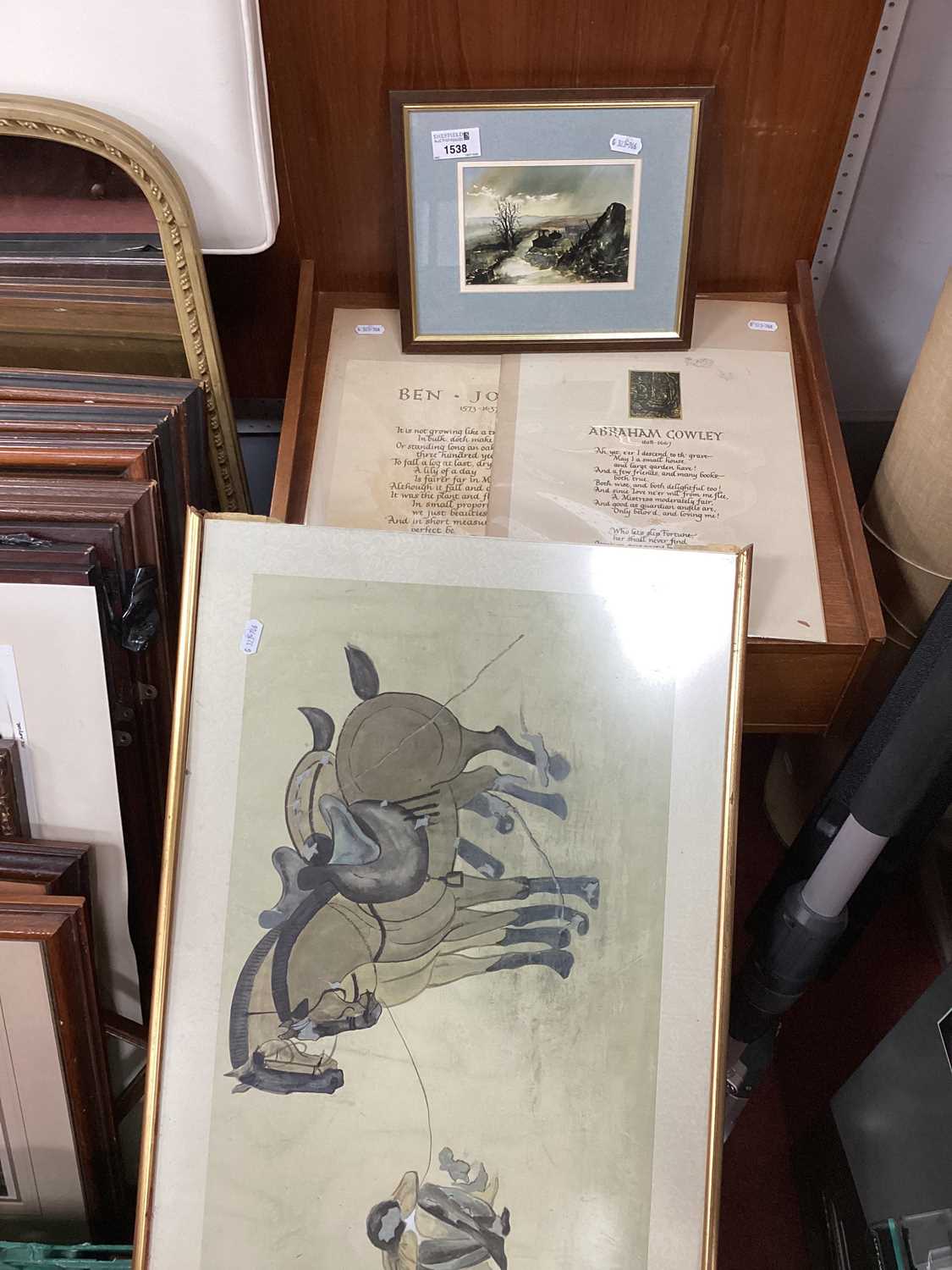Lot 1538 - Oriental Tang Horses and Figure Artwork
