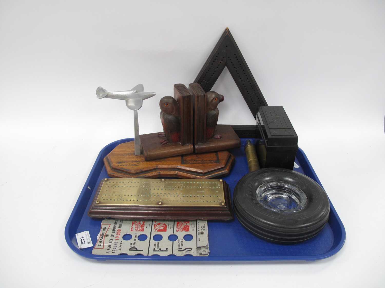 Lot 1432 - 1940s Spitfire on Stand, bird bookends with