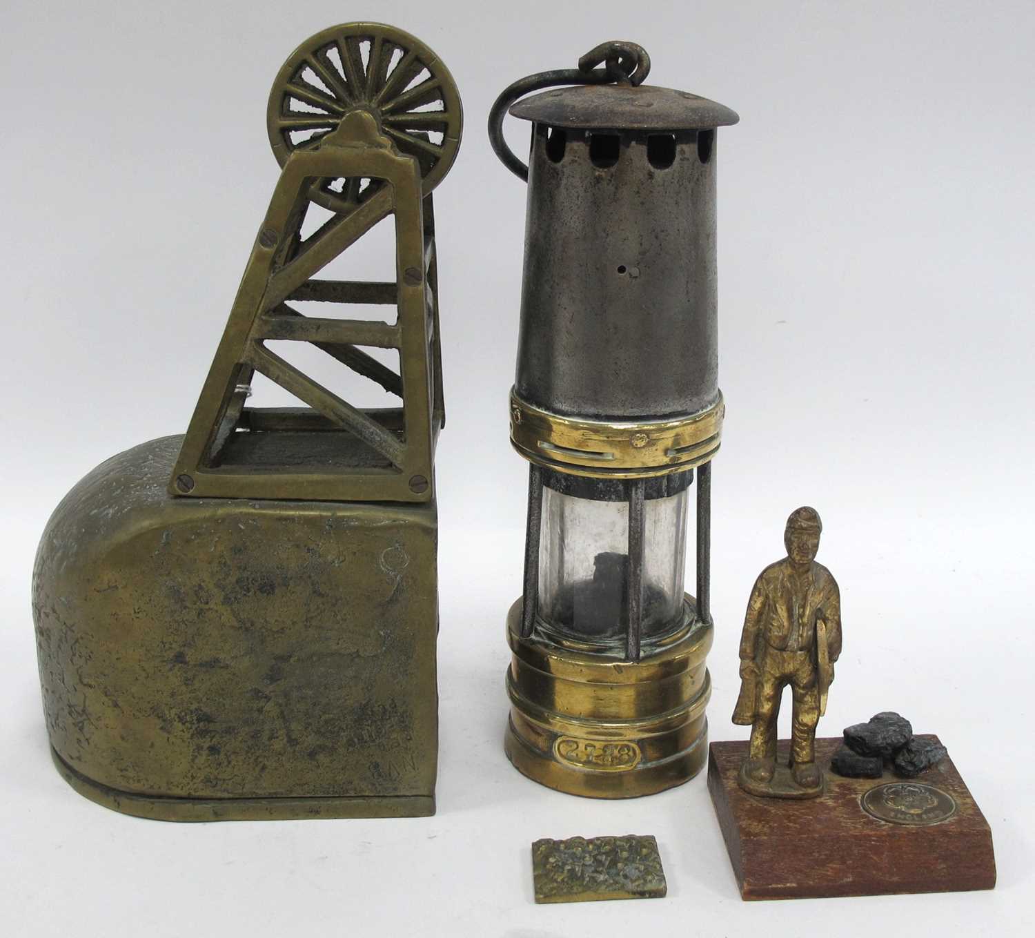 Lot 1556 - Mining Brass Model of Pit Face and Shaft,