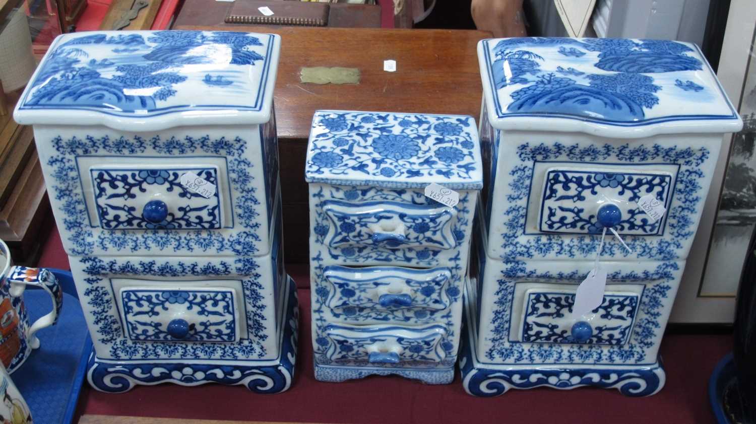 Lot 1355 - Pair of Blue and White Pottery Mini Drawers,